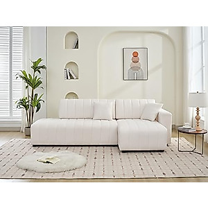 ERYE Oversized 2-Piece Right Facing Sectional Sofa Couch for Living Room, 104-Inch L-Shaped Wool Upholstered Channel Tufted Convertible Sofa&Couch with Left Chaise Daybed and Pillows