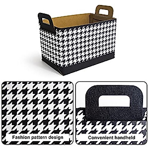 UNILPWAY Houndstooth Black and White,Storage Bins,Foldable Storage Box Organizer With Handle For Home, Closet (14.96 inch *13.38 inch *6.3 inch)