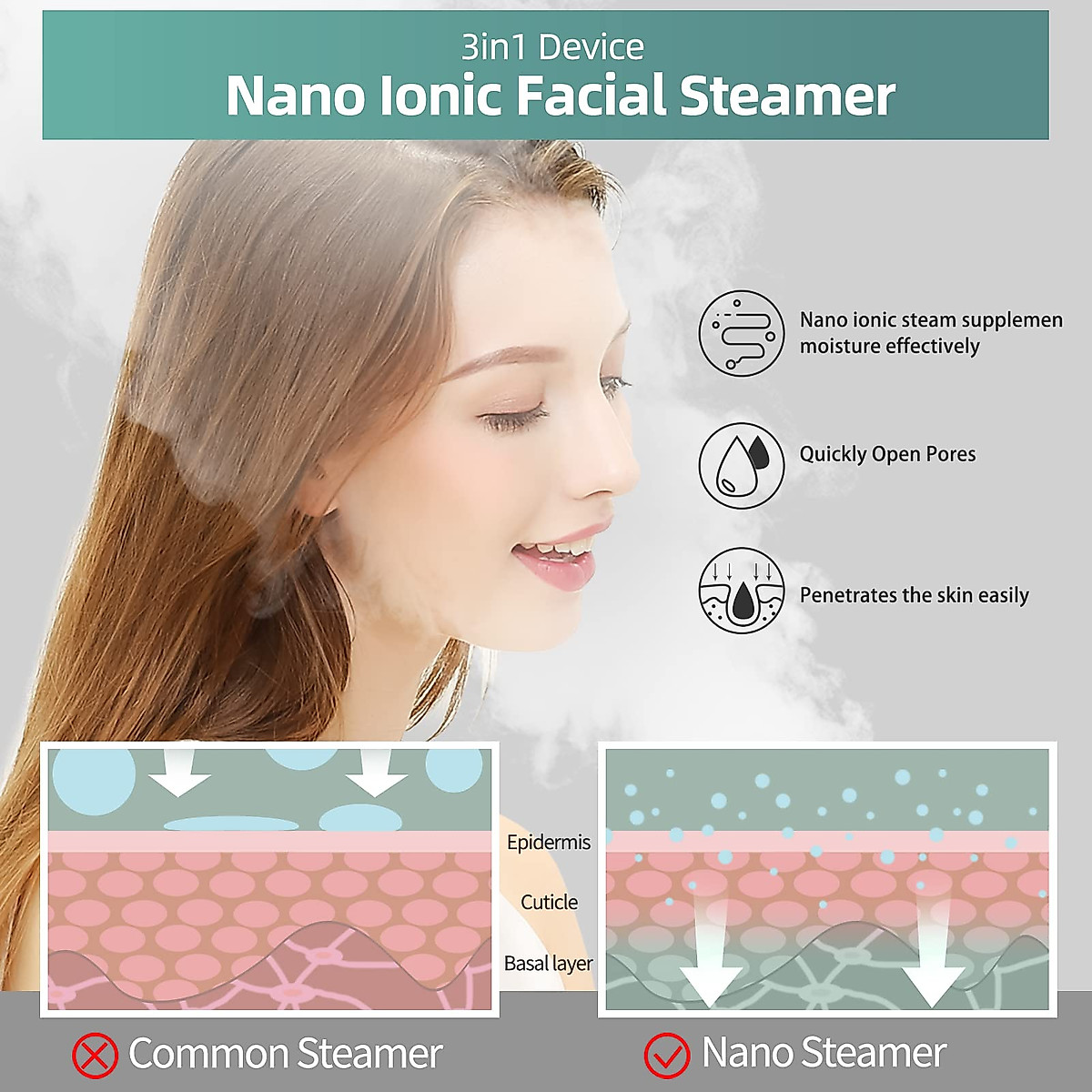 Newbealer Pro Facial Steamer, Hot & Cool Aromatherapy Nano Ionic Steamer with 360° Extended Nozzle, Face Moisturizing Deep Cleaning, Portable for Home Spa, 9-Piece Acne Set and Face Brush