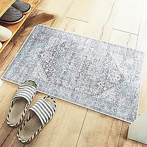 GLN Rugs Stain Resistant Machine Washable Area Rug - Vintage Persian Boho Distressed Aesthetic - Non-Slip Backing - Indoor Floor Home Decor for Bedroom Kitchen Living & Dining Room (2' x 3')
