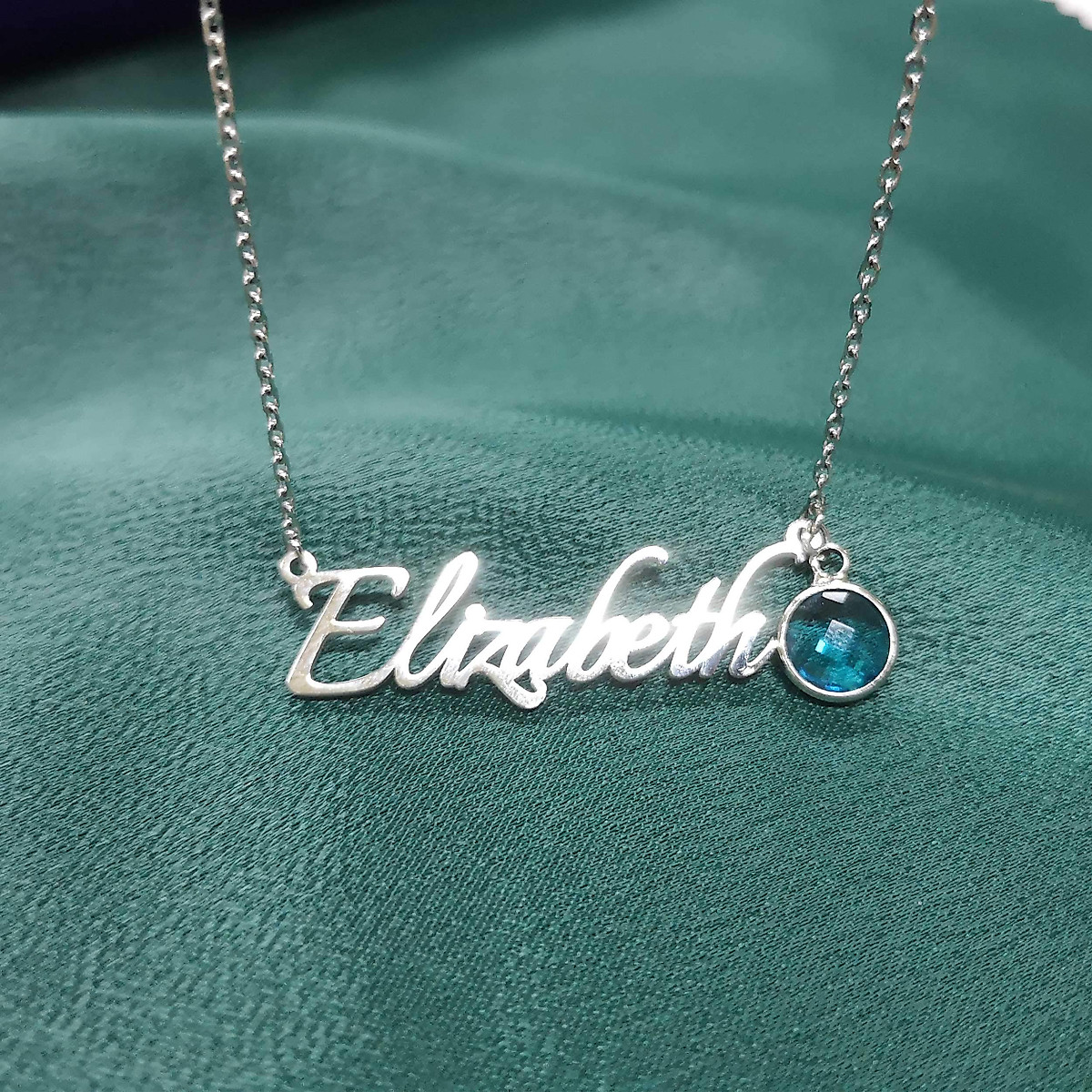 DayOfShe 925 Sterling Silver Name Necklace Personalized Birthstone Necklace Mother Gifts for Women