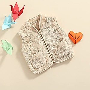 Tiacham Toddler Baby Girl Boy Vest Fall Winter Clothes Sherpa Waistcoat Sleeveless Outerwear Kids Jacket (White, 18-24 Months)