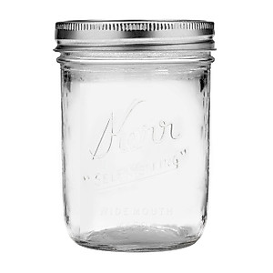 Kerr 12-Count Wide Mouth Pint Glass Mason Jars 16-Ounces with Lids and Bands per (1-Case), Clear
