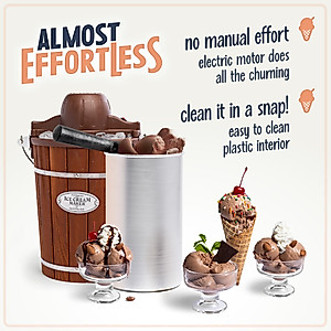 Nostalgia Electric Ice Cream Maker - Old Fashioned Soft Serve Ice Cream Machine Makes Frozen Yogurt or Gelato in Minutes - Fun Kitchen Appliance - Vintage Wooden Style - Dark Wood - 6 Quart