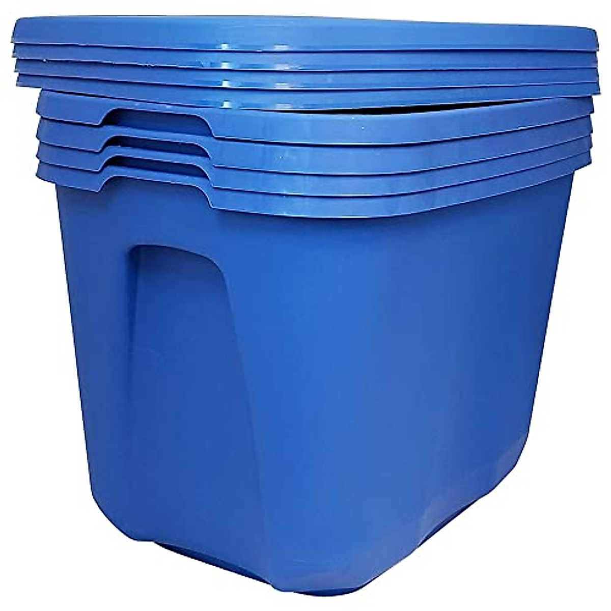 HOMZ 6610DWBLDC.04 10 Gallon Stackable and Nestable Heavy Duty Plastic Storage Container with 4 Way Handles, Capri Blue, (4 Pack)