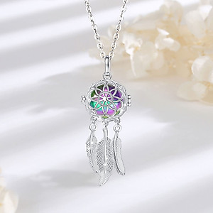 INFUSEU Cremation Jewelry for Ashes for Women Urn Necklace for Human Dog Ash Colorful Rainbow Pendant Dream Catcher Keepsake for Loss of Mother Father Dad Mom Grandma Grandpa