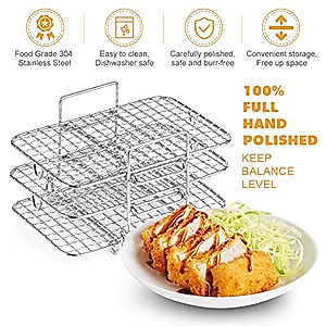 AIEVE Air Fryer Rack Compatible with Ninja Dual Air Fryer, 304 Stainless Steel Multi-Layer Dehydrator Rack Toast Rack Air Fryer Accessories Compatible with Ninja DZ201 Air Fryer Ninja Foodi Air Fryer