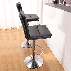 Luonavei Modern Bar Stools Set of 2 Counter Height Bar Stool with Back, Faux Leather Upholstered Barstools Modern Adjustable Swivel Bar Chairs for Home Kitchen Island (Black- S1, Set of 2)