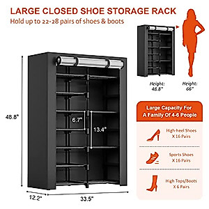 LVNIUS Shoe Rack with Covers Shoes and Boots Organizer Shoe Closet 8-Tier 22-26 Pairs, Large Shoe Organizer Cabinet,Tall Closed Shoe Storage Rack Shoe Shelves for Garage Bedroom,Mueble para Zapatos