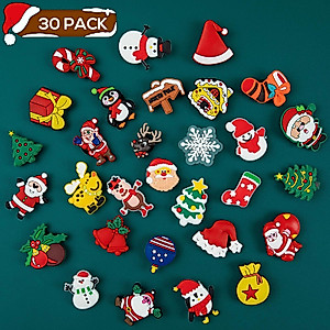 HLARTNET 30PCS Christmas Holiday Shoe Charms for Shoes Decorations, PVC Different Accessories Charms for Christmas Party Gift Favors