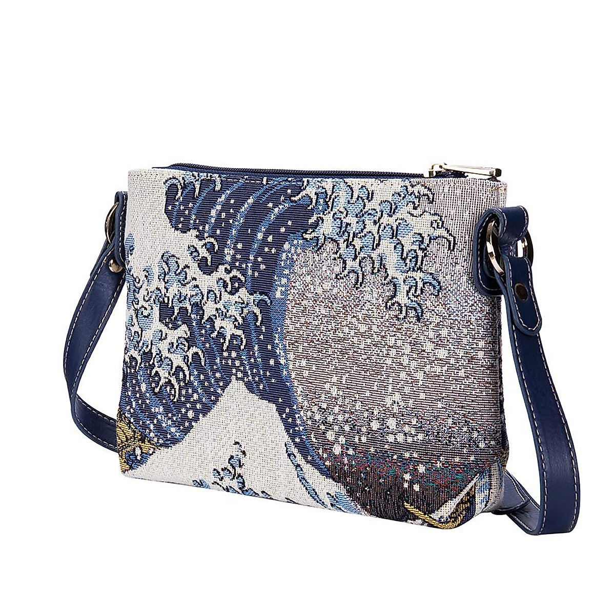 Signare Tapestry Crossbody Bag Shoulder Purse for Women In Hokusai Great Wave off Kanagawa Design (XB02-ART-JP-WAVE)