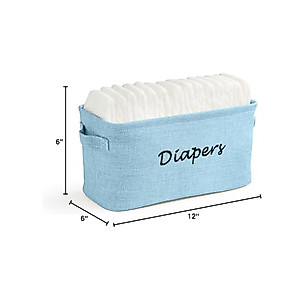 Dejaroo - Baskets for Organizing Diapers and Newborn Essentials, Baby Diaper Caddy Organizer, Embroidered Baby Shower Gifts for Moms, Linen Basket with Handle, 12 x 6 x 6 Inches, Blue