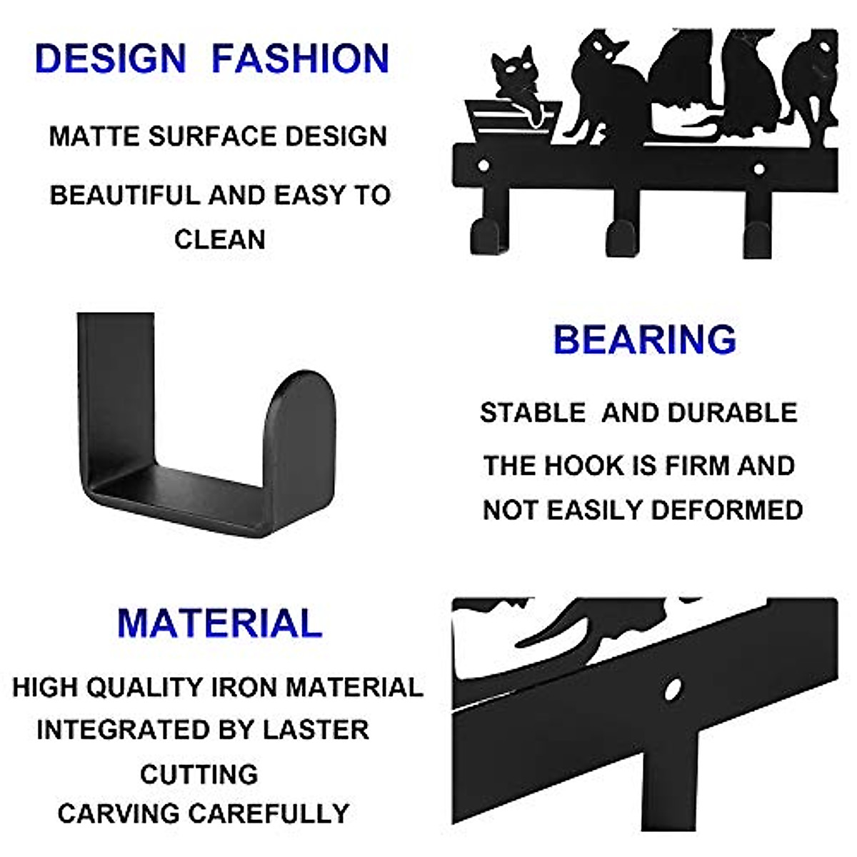 Towel Holder 5 Hooks for Bathroom, Towel Racks, Towel Hooks for Bathroom, Bedroom, Kitchen, Pool, Beach Towels, Bathrobe, Clothing, Metal Sandblasted Wall Mount Rustproof and Waterproof (Black03)