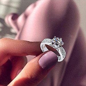 Wedding Band Ring for Women with Cubic Zirconia Engagement Promise Bridal Band Fashion Cute Plated Ring Set Engagement Promise Rings Anniversary Gift Jewelry size 5-10 (White, 5)