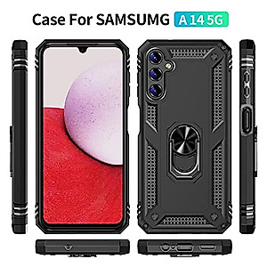 Dzxouui for Samsung A14 5G Case with [2 Pack] Screen Protector, Military Grade Shockproof Cover Full Body Protection Hard Phone Cases for Samsung Galaxy A14 5G Built-in Magnetic Kickstand - Black