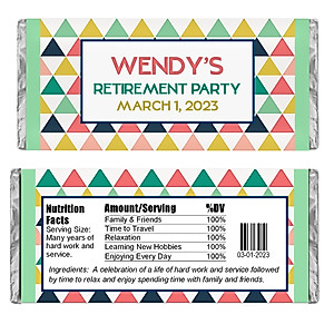 Personalized Candy Wrappers, Colorful Triangle Pattern Party Favors for Any Occasion, Pack of 20 Custom Chocolate Bar Labels