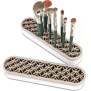 2 Pack Lolalet Silicone Makeup Brush Holder Organizer Sew Desktop Organizers, Multipurpose Make Up Brush Storage Stand for Painting Pen Brushes Eyeliner Pencil Ruler Sewing Craft Tools Stash n Store
