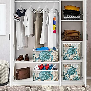 Sea Turtle Storage Basket Storage Bin Rectangular Collapsible Toy Bins Fabric Storage Organizer for Office Bedroom ClothesToys