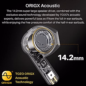 TOZO A3 2023 Upgraded Wireless Earbuds Bluetooth 5.3 Half in-Ear Lightweight Headsets with Digital Call Noise Reduction, Reset Button Hall Detection,Premium Sound with Long Endurance