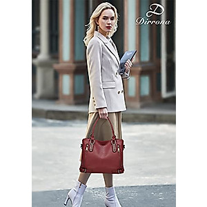 DIRRONA Classic Womens Handbag Ladies Shoulder Bag Casual Messenger Bag Tote Bag Work Travel Women Bag PU Leather Red
