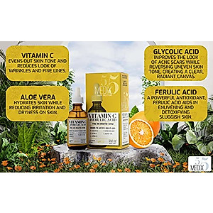 Medix Vitamin C Facial Serum Skin Care Booster For Age Spots, Wrinkles, & Fine Lines. Anti Aging Face Serum W/Glycolic Acid & Hyaluronic Acid Brightens Skin For Healthier Skin Complexion, 1.75 Fl Oz