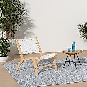 Soohow Scandinavian Cognac Woven Rattan Faux Modern Accent Living Room, Bedroom Reading Mid Century Lounge, Side Brown Indoor Boho, 29D x 24.8W x 28.3H Inch, White Leather/White Chair
