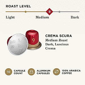 Peet's Coffee, Medium Roast Espresso Pods, Crema Scura Intensity 9, 10 Count (1 Box of 10 Espresso Capsules)