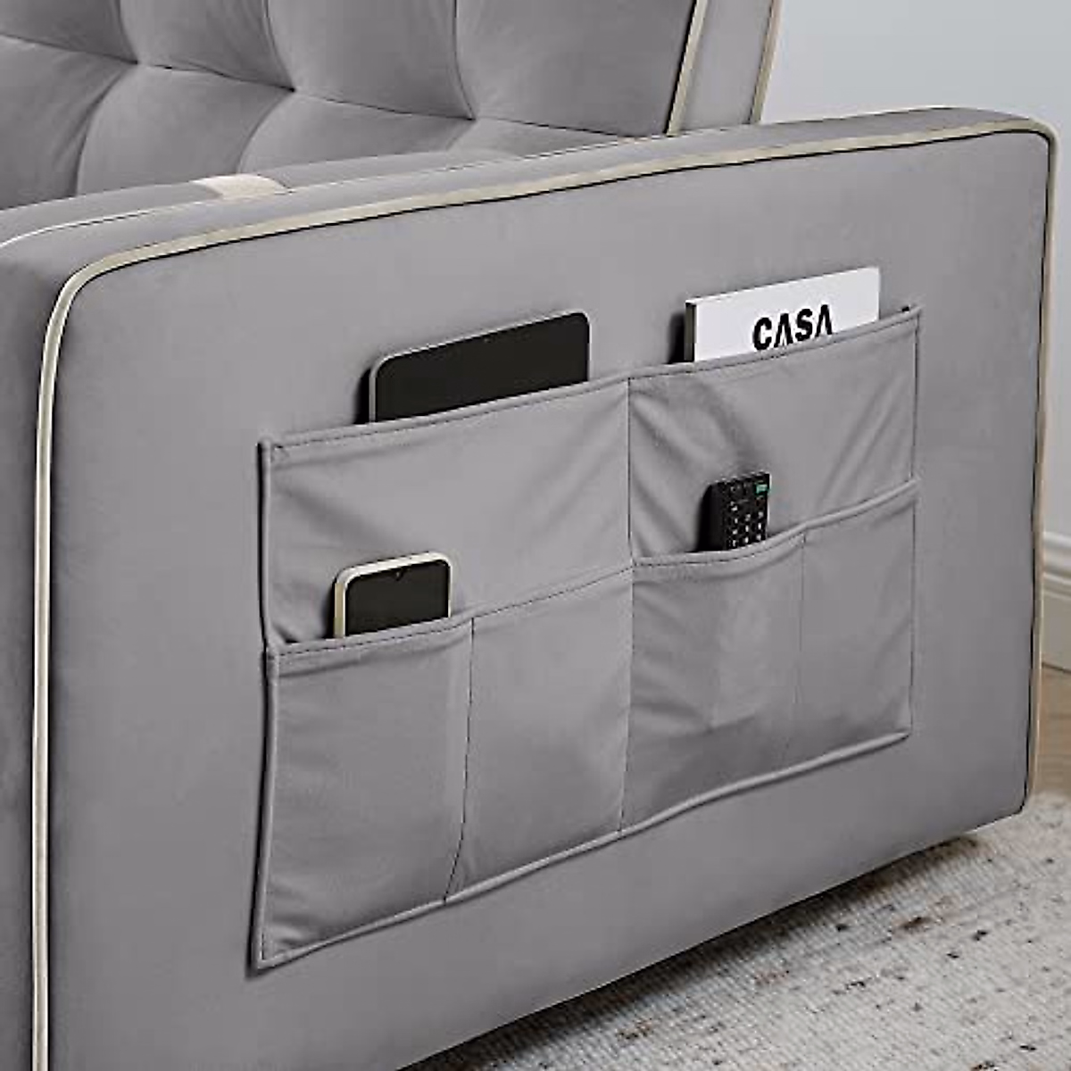 HomSof Modern 55.5" Pull Out Sleep Bed 2 Seater Loveseats Sofa Couch with Side Pockets Adjsutable Backrest and Lumbar Pillows for Apartment Office Living Room, Style E, Grey