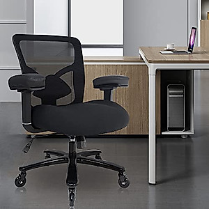 Big and Tall Office Chair 400lbs - Ergonomic Mesh Executive Desk Chair, Heavy Duty Computer Chair-Wide Thick Seat Cushion, Metal Base, Adjustable Lumbar Support, Rubber Blade Wheels, 4D Armrests