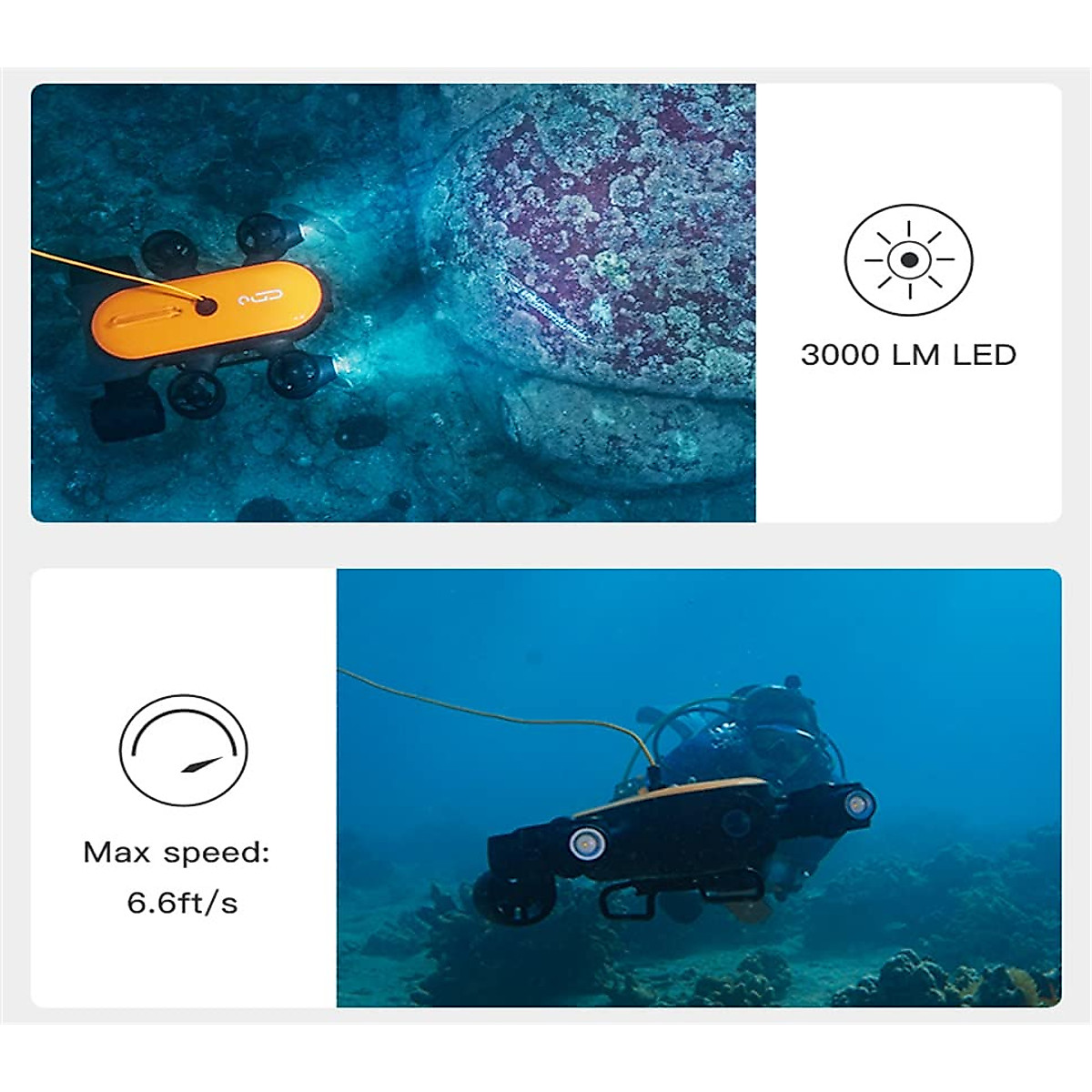 Geneinno T1 Underwater Drone Camera 4K UHD ROV, for Real-Time Viewing, Streaming & Recording, Underwater Inspection and Exploration, Yachting, Education (492FT Tether) (150m)