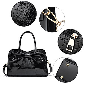 Nevenka Women Handbag PU Leather Top Handle Satchel Bag Fashion Lady Tote Shoulder Handbag for Daily Use Party (Black)