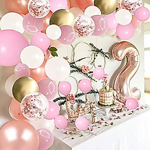Pink and Gold Balloons Garland Arch Kit, 104pcs Rose Gold Confetti and White Metallic Gold Balloon for Girl Baby Shower Wedding Birthday Party Decorations