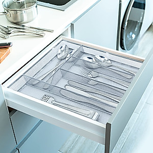 Neudeco Mesh Drawer Organizer,Silverware Drawer Organizer,Metal Cutlery Tray and Utensil Organizer for Flatware,Knives,Spoon, Cosmetic (Silver)