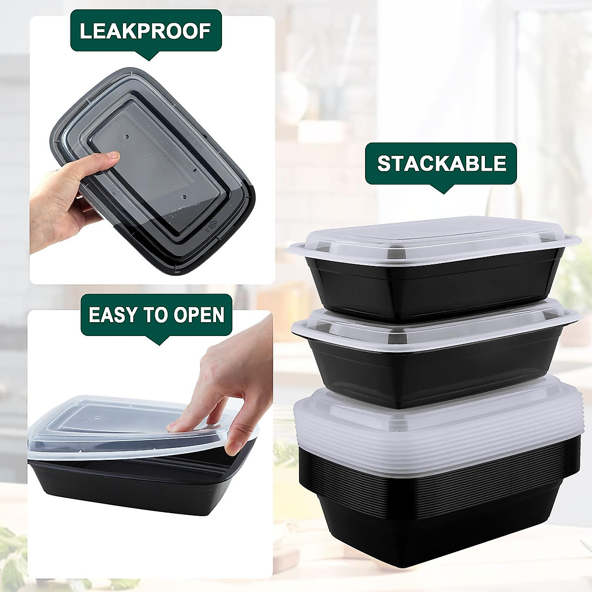 KEEP COLDER Meal Prep Containers 38 OZ, Plastic Food Prep Containers with Lids, BPA-Free, Stackable, Microwave, Dishwasher Safe Disposable To Go Containers for Meal Plan, 50-Pack