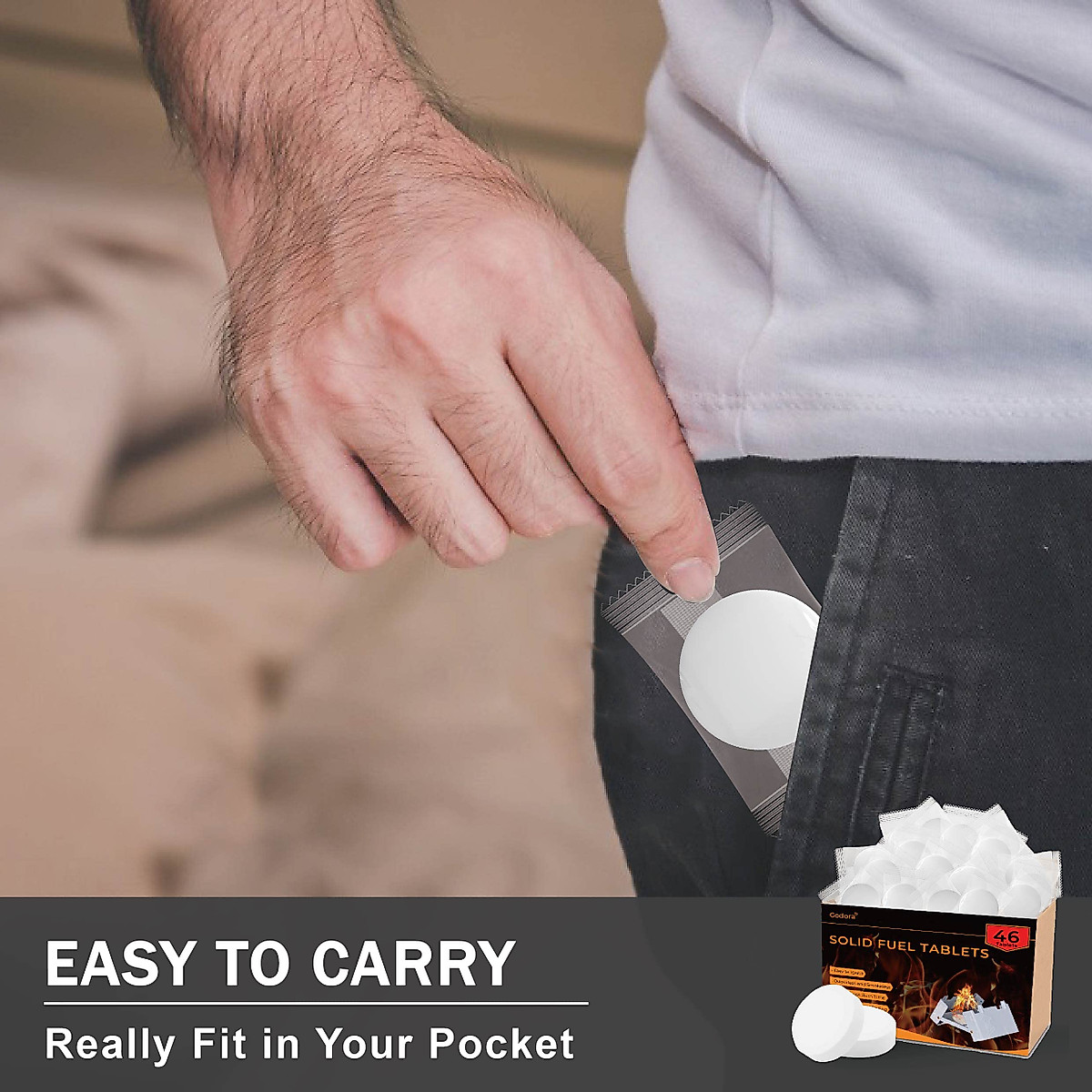 Godora 46 PCS Solid Fuel Tablets, Powerful Solid Fuel (1300-Degree), Lit Easily Solid Fuel Tablets, Waterproof Solid Fuel Tablets for Backpacking, Outdoor, Camping, and Emergency Use -Eco Friendly