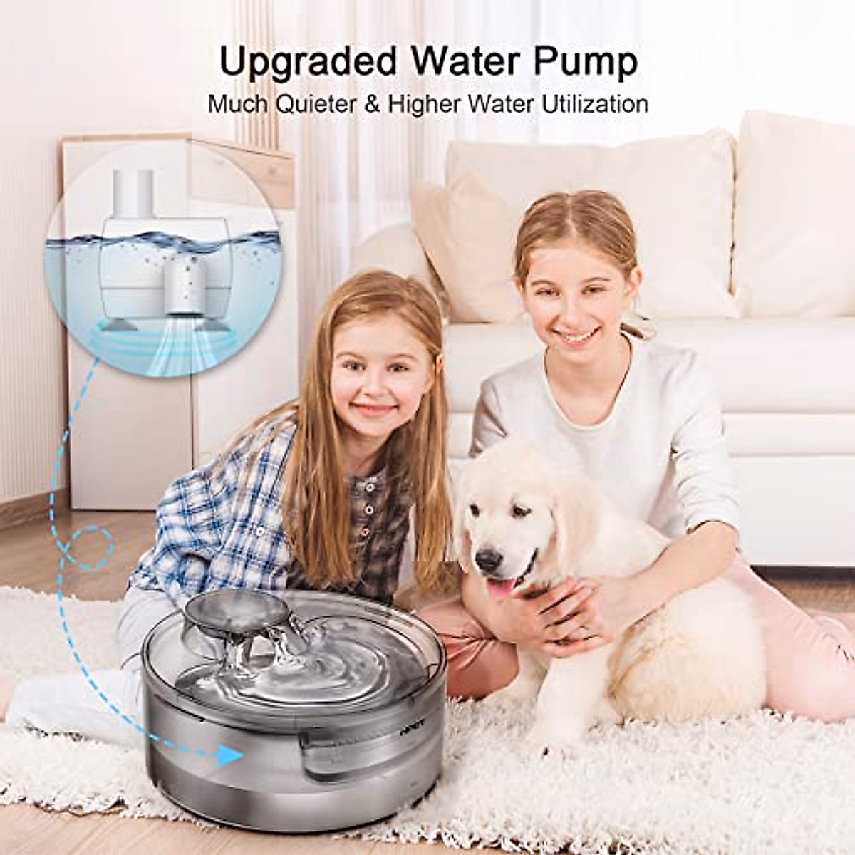 NPET DF10 Dog Water Fountain, 170oz/1.3Gallon/5L Large Automatic Pet Water Dispenser Dog Water Bowl with Cleaning Kit, Replacement Filter for Cat, Dogs, Multiple Pets
