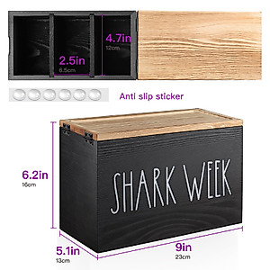MISTOD Tampons Holder for Bathroom, Pad and Tampon Organizer with Tray Lid, Wooden Feminine Product Shark Week Tampon Storage Organizer, Bathroom Accessories Small Storage Box - Black