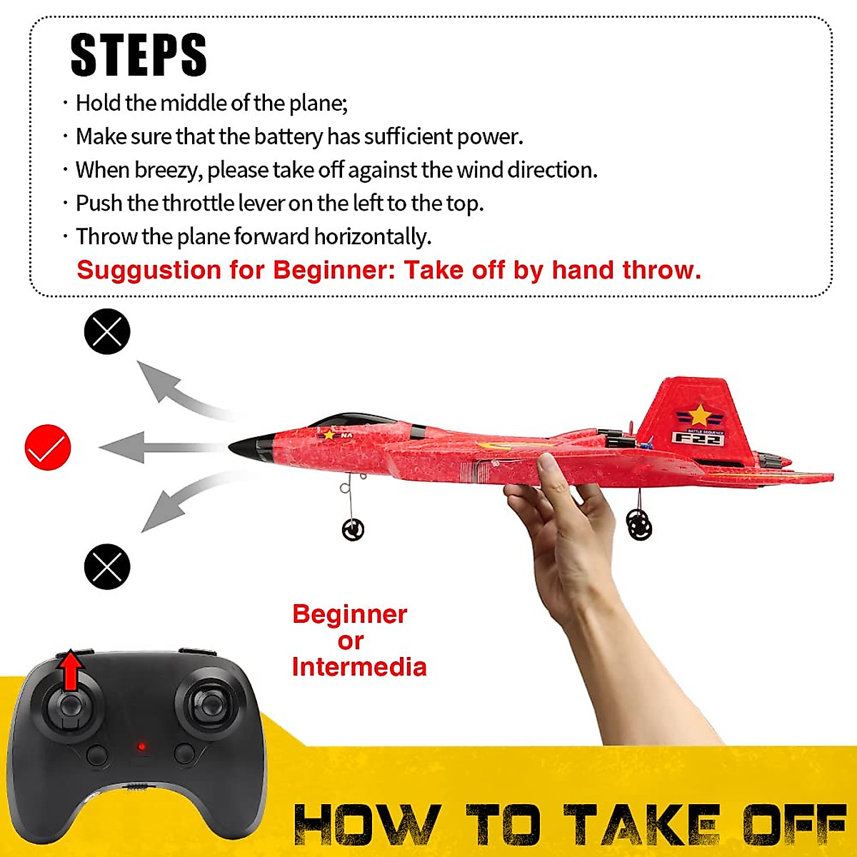 ANTSIR Remote Control Plane F-22 Raptor, 2.4Ghz Smart Gyroscope RC Airplane with Light Strip, Jet Fighter Toy Gift for Kids Beginner (Red)