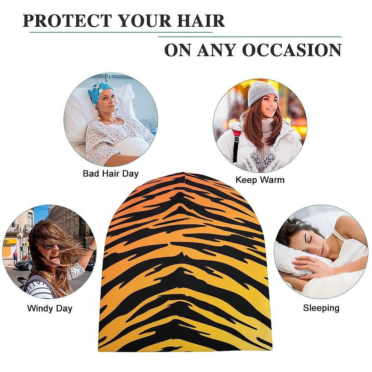 Animal Print Tiger Stripe Black Gold Unisex Skull Beanie Hat Multifunction Winter Warm Hat Soft Breathable Headwear Novelty Knitted Nightcap for Men Women