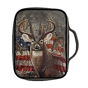 Belidome American Flag Hunting Camo Reideer Bible Cover for Men Boys Women Girls Bible Case with Zipper Pockets Handle Pen Storage Book Journaling Protector Portable Washable
