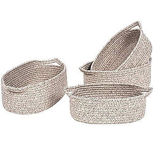 MINTWOOD Design Set of 4 Cotton Rope Nesting Baskets, Decorative Woven Nursery Baskets, Cute Closet Baskets and Bins for Shelves, Table Basket Organizers for Small Accessories, Light Brown