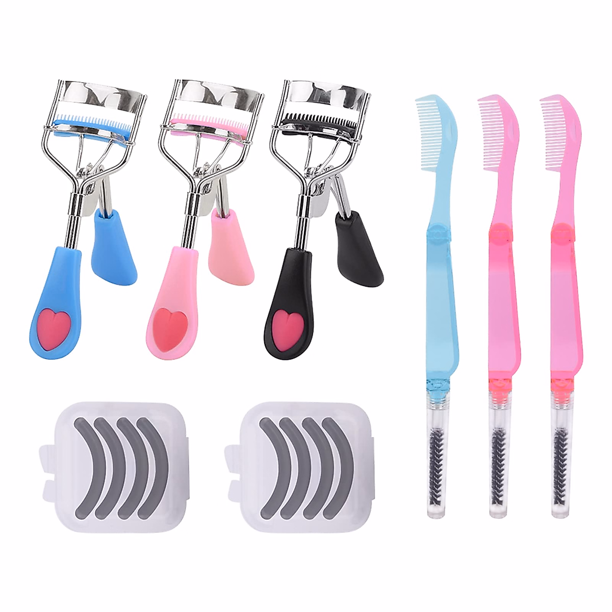 14 Pcs Eyelash Curler Set, 3 in 1 Eyelash Curler with Built in Comb, Include Eyelash Curler, Eyelash Comb Eyebrow Brush and Refill Pads, Eyelash Applicator Tool for Women (Size:14 Pcs/Set)