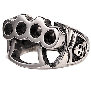 Silver Biker Ring 316L Stainless Steel Boxing Gloves Hand Buckle Soft Gothic Sz 7-13