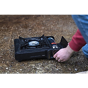 Portable Butane Gas Stove & 8 Pack Butane Canisters Complete Set With Carrying Case - Full Stainless Steel Body Electronic Ignition for Outdoor Camping Tailgating Backyard