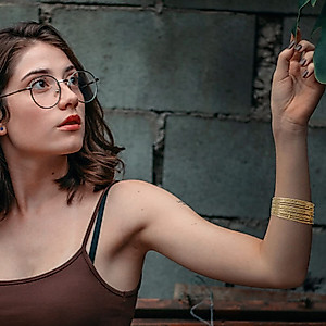 Madison Tyler Gold Plated Stackable Bangles, 5 piece of Smooth Bangles with Ball Pattern & 6 Piece of Textured Bangles.