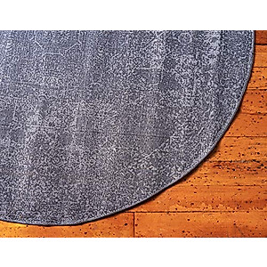 Rugs.com Dover Collection Rug – 5 Ft Round Dark Gray Low-Pile Rug Perfect for Kitchens, Dining Rooms