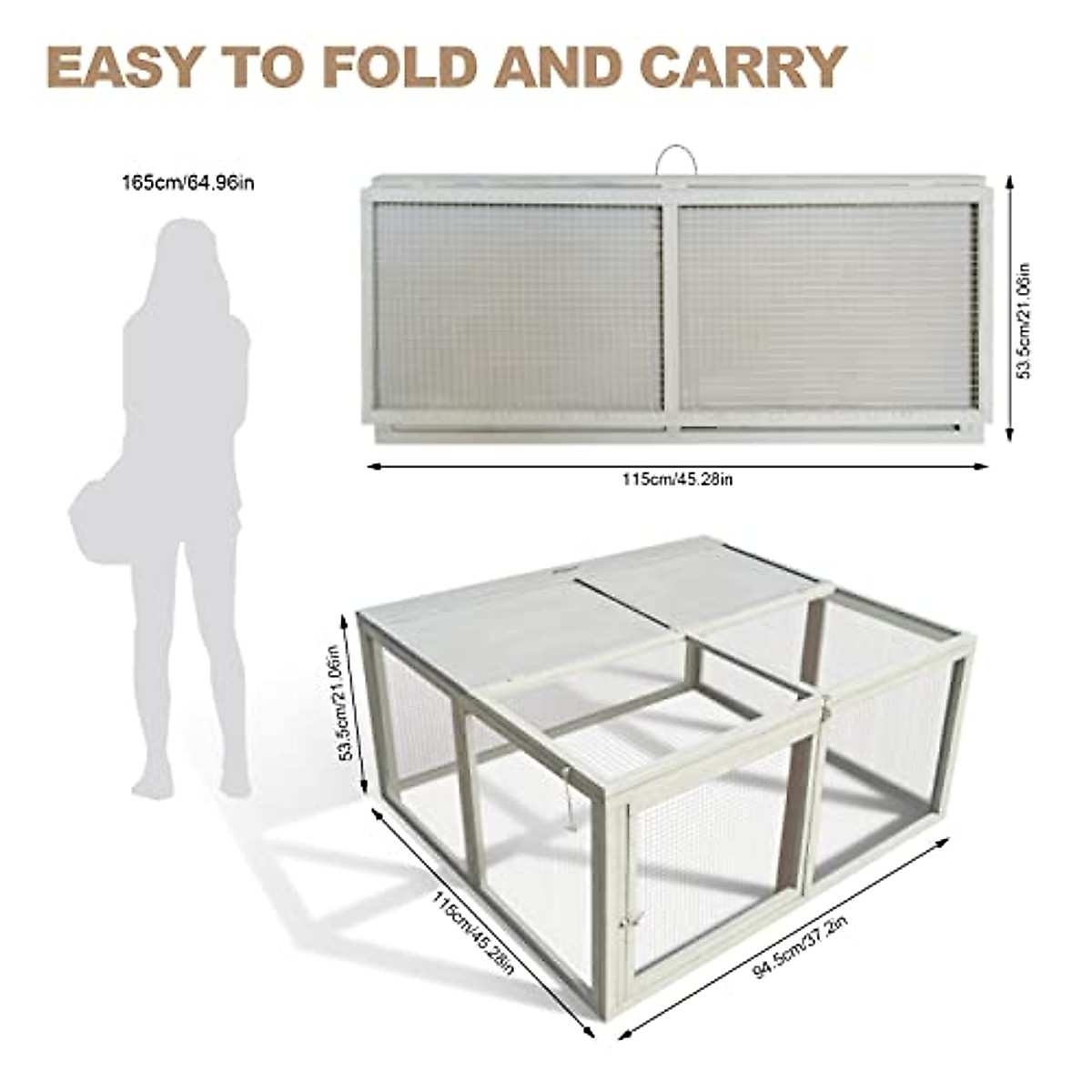 Rocomoco Wooden Chicken Coop Rabbit Hutch Pet Cage, Upgraded Wood Small Animal Poultry Cage Run Duck Hen Rabbit Habitat, Chicken Coop Indoor Outdoor for Backyard Farm Use(45.6Inch)