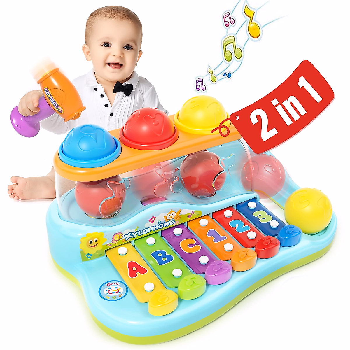 HOLA Toys for 1 Year Old Boy Gifts Baby Toys 12-18 Months, Baby Toys 6 to 12 Months Toy Hammer with Music Sound & Light, Grab Shake Pound 9 Month Old Baby Boy Girl Toys 1 Year Old Boy Birthday Gift