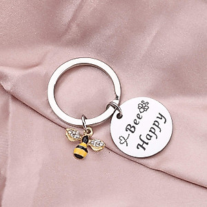 bobauna Bee Keychain With Bumble Bee Chram Bee Jewelry Motivational Gift For Friend Family (bee happy keychain)