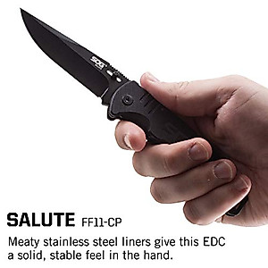 SOG Folding Pocket Knife – Salute Tactical Knife, EDC Knife, Tactical Folder Knife, Work Knife, 3.63 Inch Black Pocket Knife with Thumbstud (FF11-CP)
